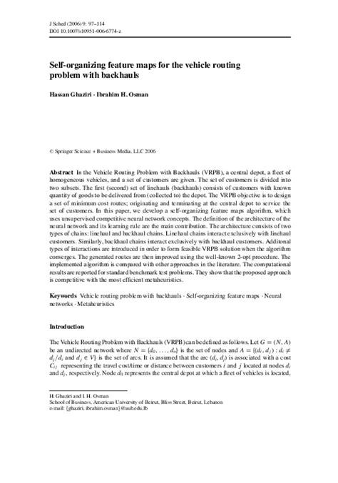 Pdf Self Organizing Feature Maps For The Vehicle Routing Problem With