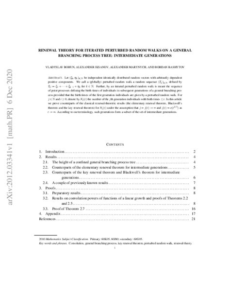 Pdf Renewal Theory For Iterated Perturbed Random Walks On A General Branching Process Tree