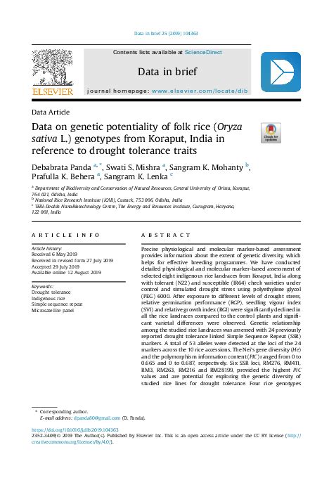 Pdf Data On Genetic Potentiality Of Folk Rice Oryza Sativa L