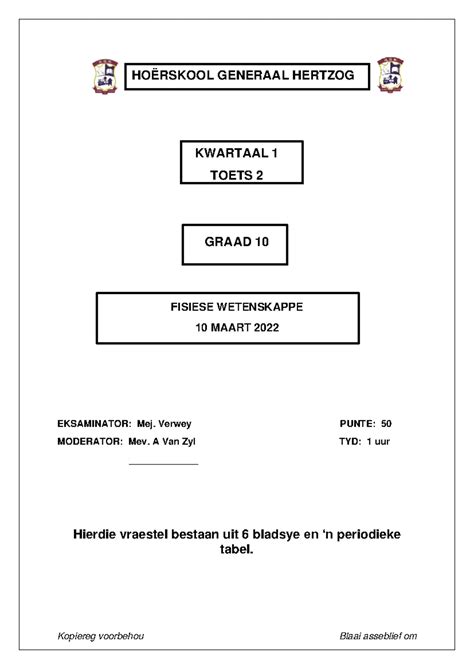 Ugu District Physical Sciences Grade 10 Term 2 Practical 2022
