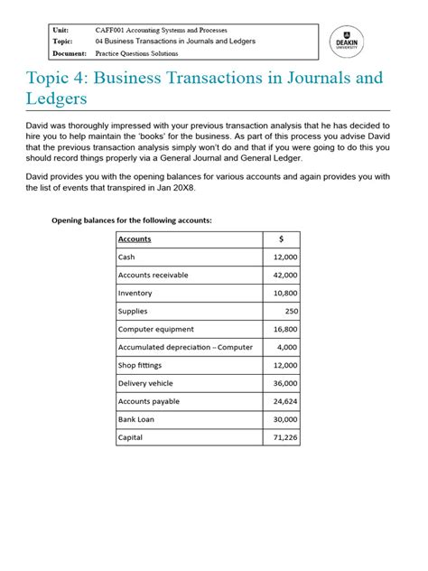Caff1 Topic 4 Practice Question Solutions Pdf Debits And Credits