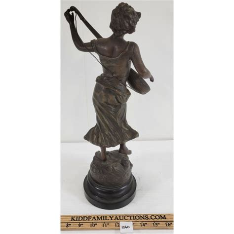 Bronze Woman Playing String Instrument Sculpture