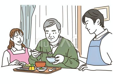 食事介助をする男女の介護士と高齢者男性イラスト No 23932399｜無料イラスト・フリー素材なら「イラストac」