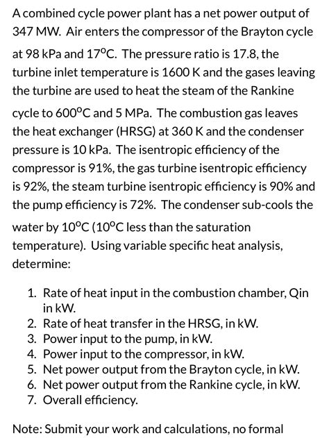 a combined cycle power plant has a net power output
