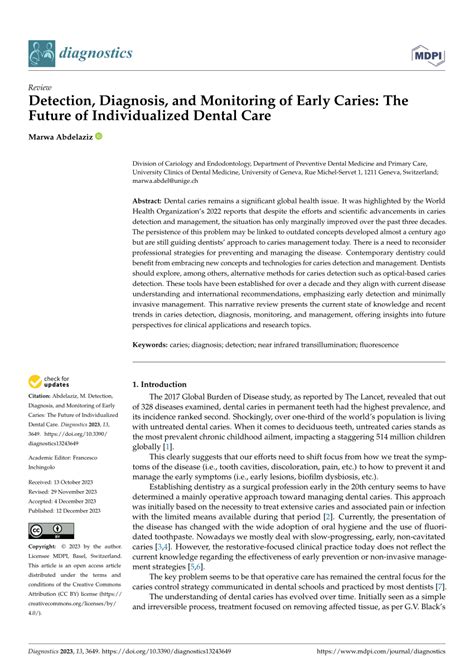 Pdf Detection Diagnosis And Monitoring Of Early Caries The Future