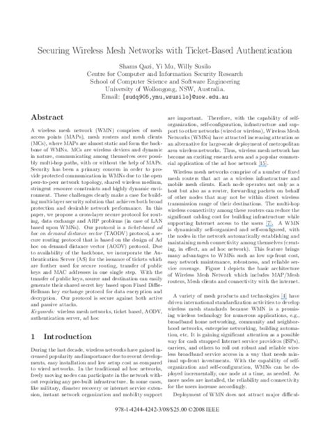 Pdf Securing Wireless Mesh Networks With Ticket Based Authentication