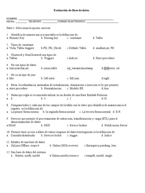 Examen Sql Server Pdf Sql Tabla Base De Datos