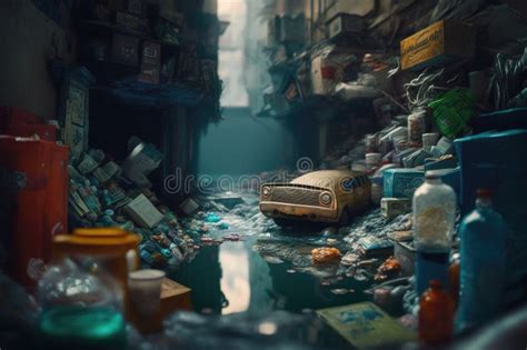 Garbage And Pollution In City Generative Ai Stock Illustration Illustration Of Pollution Blue