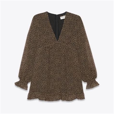 伊夫圣罗兰 Yves Saint Laurent 豹纹印花羊毛短款连衣裙 682087y871t9665 小迈步海淘品牌官网