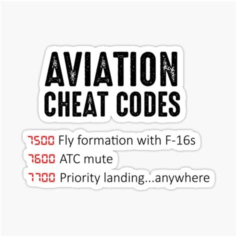 Aviation Cheat Codes Funny Design For Pilots And ATC Sticker For
