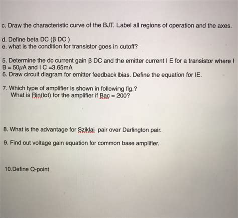 Solved Draw The Characteristic Curve Of The BJT Label All Chegg Com