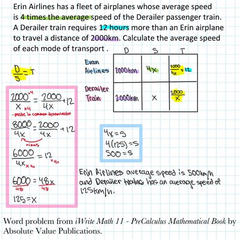 Week 15 In Precalc Distance Time And Speed Rational Equation