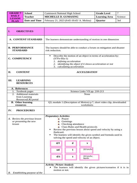Lesson Plan Speed Pdf Acceleration Speed