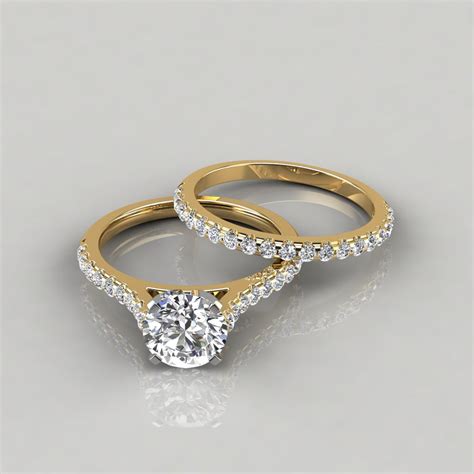 Moissanite Round Cut Tall Cathedral Style Bridal Set Forever Moissanite
