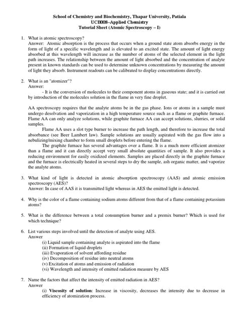 Ucb008 Spectroscopy Tut Solution Pdf Atomic Absorption Spectroscopy Absorption Spectroscopy