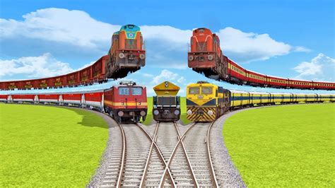 Trains Crossing On BUMPY FORKED RAILROAD Crossing Train Simulator