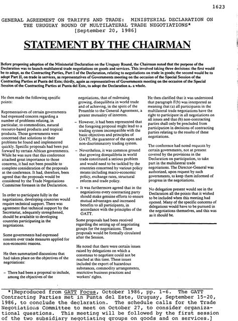 General Agreement On Tariffs And Trade Ministerial Declaration On The