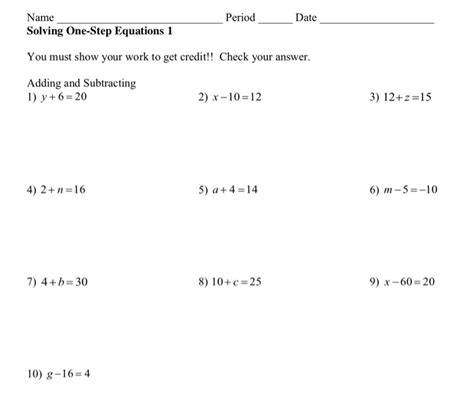 solved name period date solving one step equations 1 you