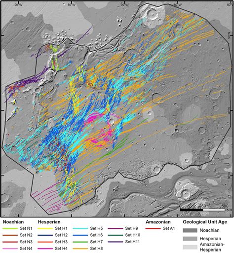 map showing spatial distribution of all fault sets identified in tempe