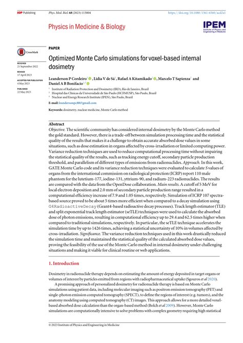 Optimized Monte Carlo Simulations For Voxel Based Internal Dosimetry