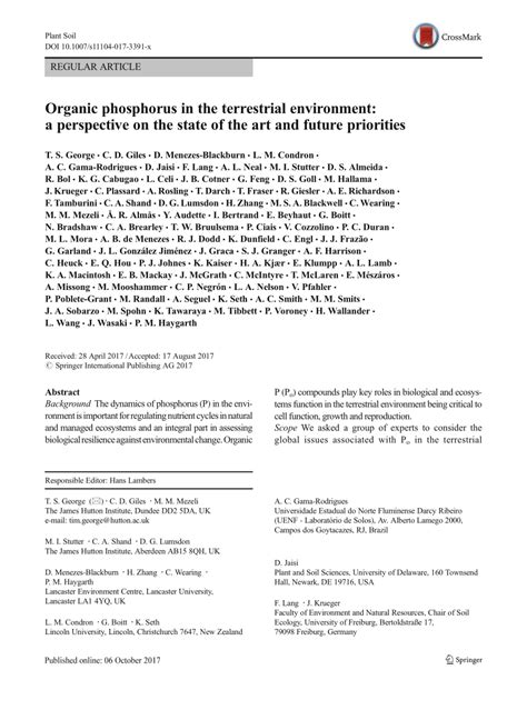 Pdf Organic Phosphorus In The Terrestrial Environment A Perspective