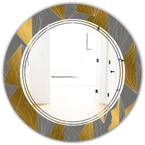 Designart Golden Polygon 24 In L X 24 In W Polished Round Wall Mirror