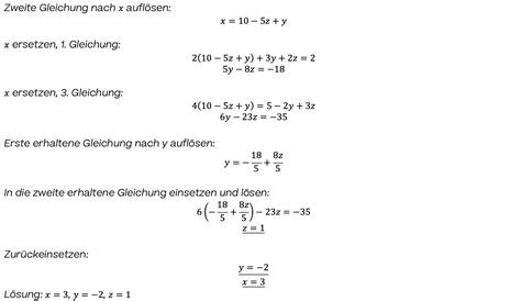Gleichungssystem mit drei Variablen lösen Mathematik Erklärung