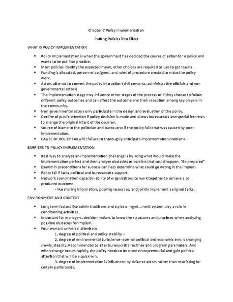 Chapter Notes For Studying Public Policy And Breakdown Policy Implementation Chapter