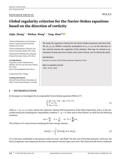Pdf Global Regularity Criterion For The Navier‐stokes Equations Based