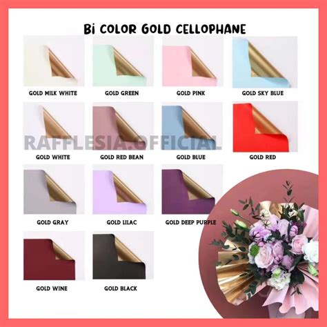 Jual 5 LEMBAR Flower Wrapping Paper Bi Color Gold Emas Cellophane