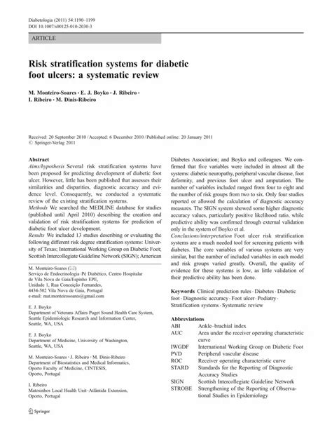 Pdf Risk Stratification Systems For Diabetic Foot Ulcers A