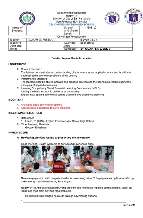 DLP Applied Economics Week 3 Qtr 1 Department Of Education Region III