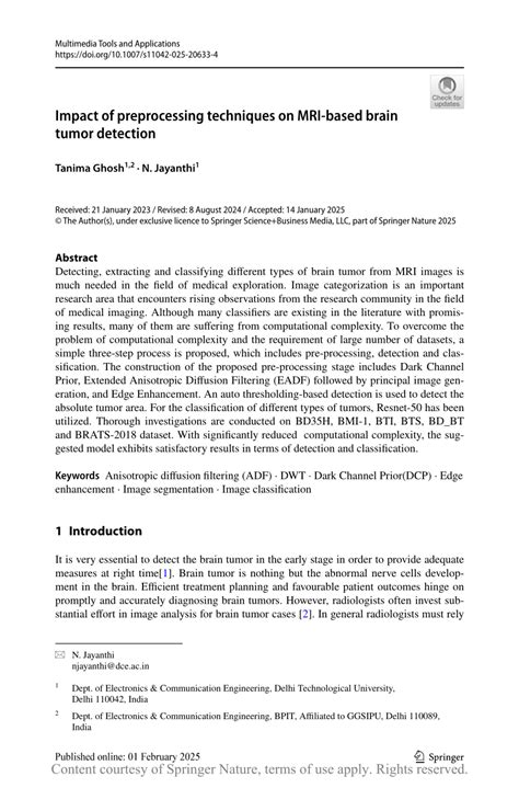 Impact Of Preprocessing Techniques On Mri Based Brain Tumor Detection Request Pdf