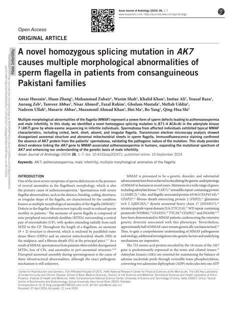 Pdf A Novel Homozygous Splicing Mutation In Ak7 Causes Multiple Morphological Abnormalities Of