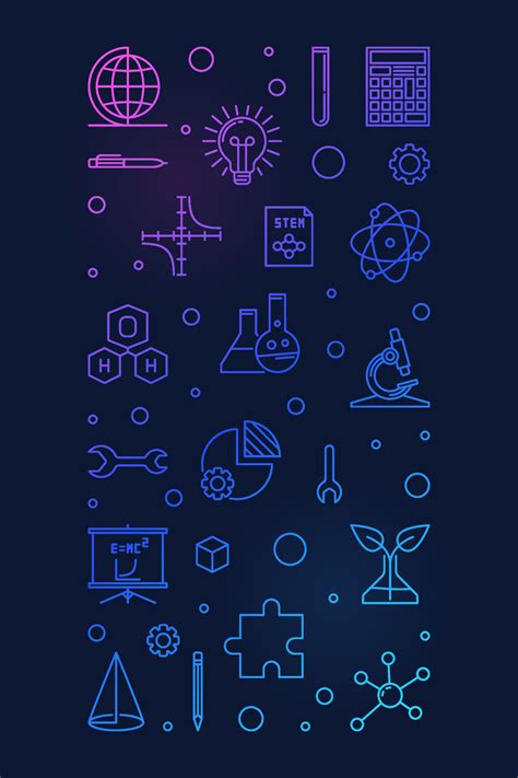 Stem Science Technology Engineering Mathematics Concept Thin Line Vertical Colorful Modern