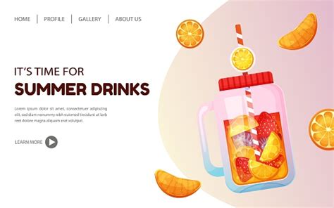 여름 음료와 함께 트렌디한 색상의 창의적인 여름 랜딩 페이지 디자인 웹 페이지 디자인 벡터 템플릿입니다 웹 사이트 및 모바일 웹