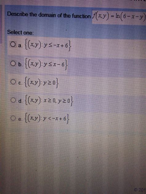 solved describe the domain of the function f x y ln