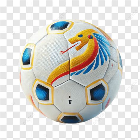 표면에 파란색 육각형과 화려한 피닉스 디자인이 있는 흰색 축구공 축구 공 파란색 육각형 피닉스 디자인 Png 일러스트 및