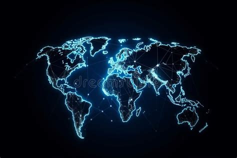 World Map With Global Technology Social Connection Network With Lights And Points Stock