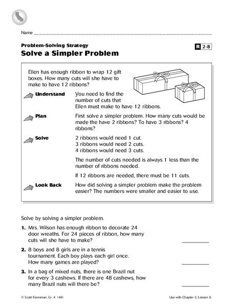 Solve A Simpler Problem Worksheet For 4th Grade Lesson Planet
