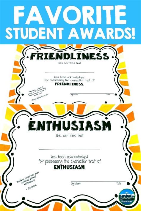 Gold Character Trait Awards The Colorado Classroom Classroom Culture Student Awards Middle