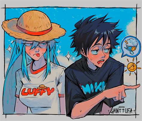 Hatsune Miku And Monkey D Luffy Vocaloid And 1 More Drawn By