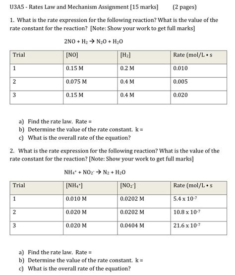 1 What Is The Rate Expression For The Following