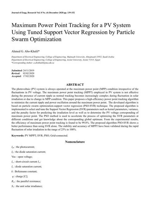 pdf maximum power point tracking for a pv system using tuned