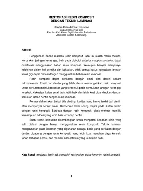 Restorasi Resin Komposit Dengan Teknik Laminasi Jurnal Unpad Pdf