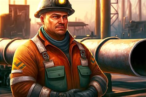 Premium Photo Gas Pipeline Installer In Helmet Or Hat And Uniform