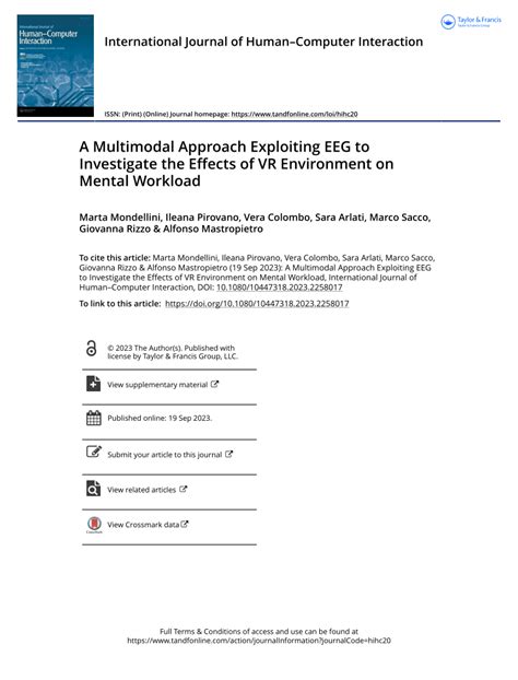 Pdf A Multimodal Approach Exploiting Eeg To Investigate The Effects Of Vr Environment On