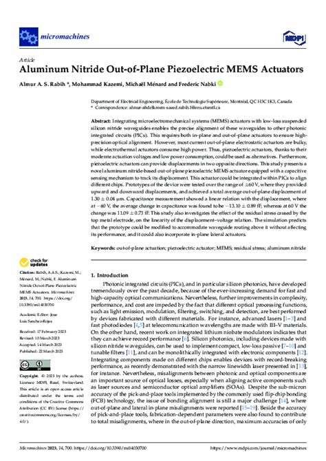 Pdf Aluminum Nitride Out Of Plane Piezoelectric Mems Actuators