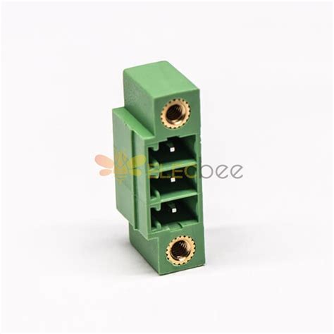 3 Pin Terminal Block Connector Right Angle With 2 Screw Hole Green