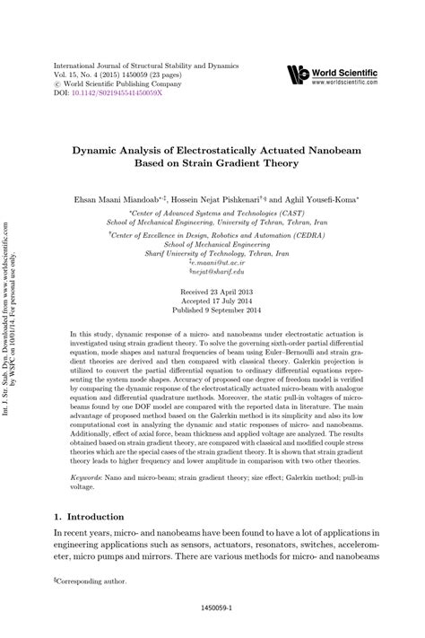 Pdf Dynamic Analysis Of Electrostatically Actuated Nanobeam Based On